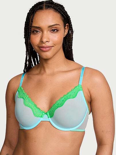 Victoria's Secret Tease Lace-trim Unlined Demi Bra - Blue