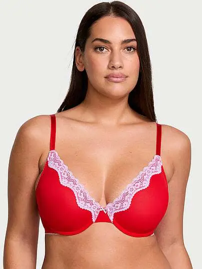 Victoria's Secret Tease Lace-trim Unlined Demi Bra - Red