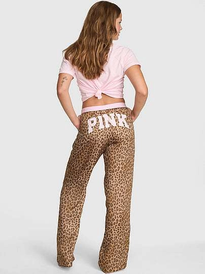 Pink Silky Sleep Boxy Pajama Pants - Print