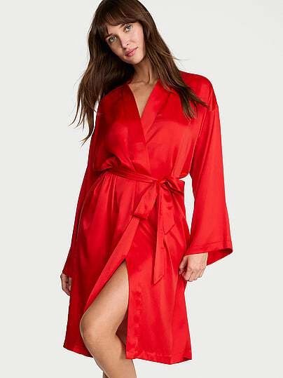 Victoria's Secret Signature Satin Midi Robe - Red