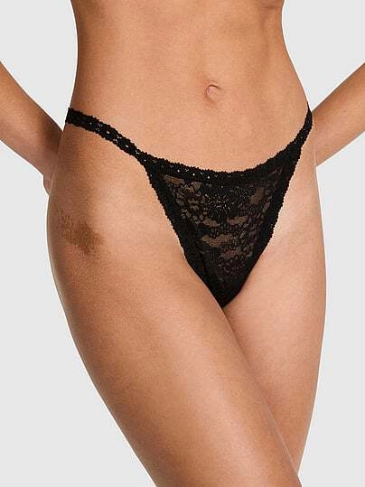 Pink Wink™ Lace V-string Panty - Black