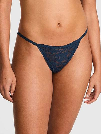 Pink Lace V-string Panty - Blue