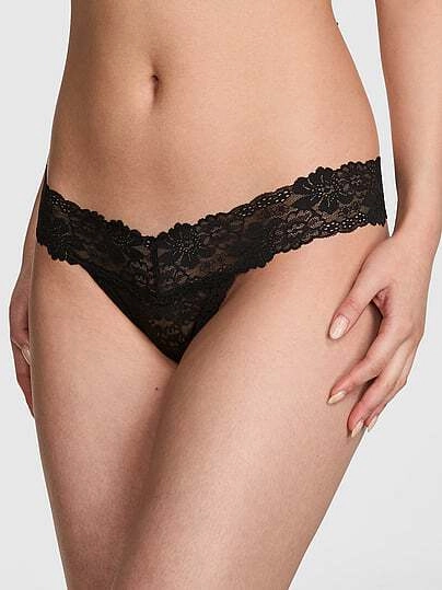 Pink Wink™ Lace Thong Panty - Black