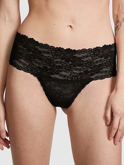Pink Wink™ Lace Thong Panty - Black