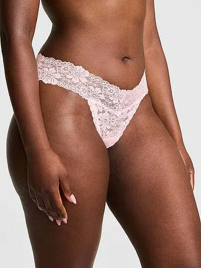 Pink Lace Thong Panty - Pink