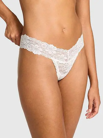 Pink Lace Thong Panty - White,ivory