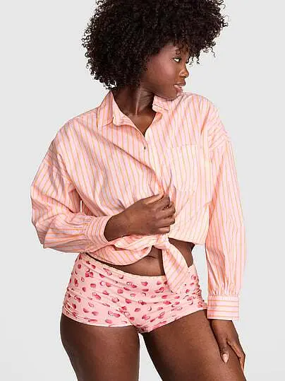 Pink Coastal Cutie Button-down Sleepshirt - Print