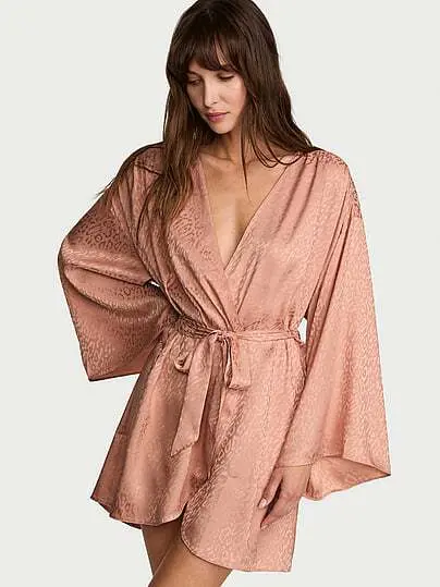 Victoria's Secret Bride Embellished Satin Short Robe - Beige