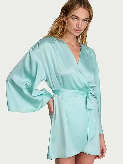 Victoria's Secret Bride Embellished Satin Short Robe - Blue