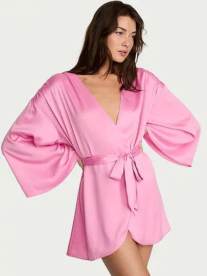 Victoria's Secret Bride Embellished Satin Short Robe - Pink