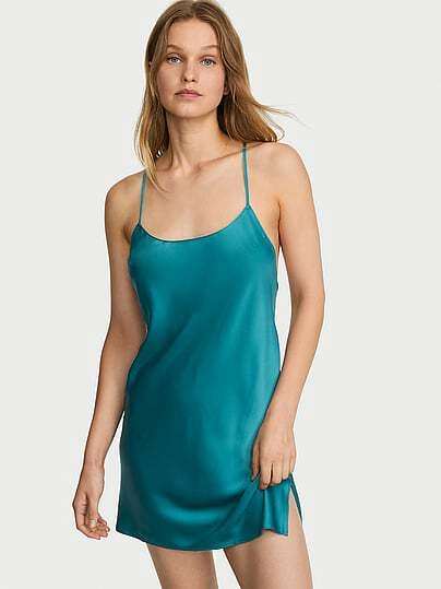 Victoria's Secret Satin Slip Dress With Open Back - Blue