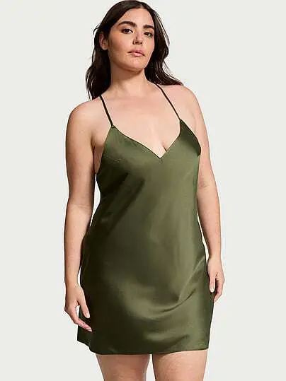 Victoria's Secret Leopard Jacquard Satin Slip Dress - Green