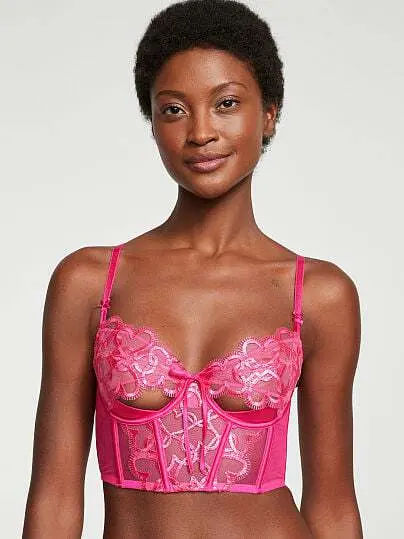 Victoria's Secret Dream Angels Wicked Shimmer Heart Embroidery Peekaboo Corset Top