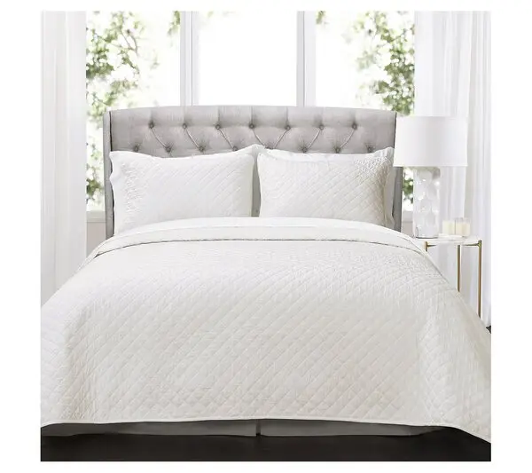 LUSH DECOR Ava Diamond Quilt Off White 3pc Set Ull/queen - One-color