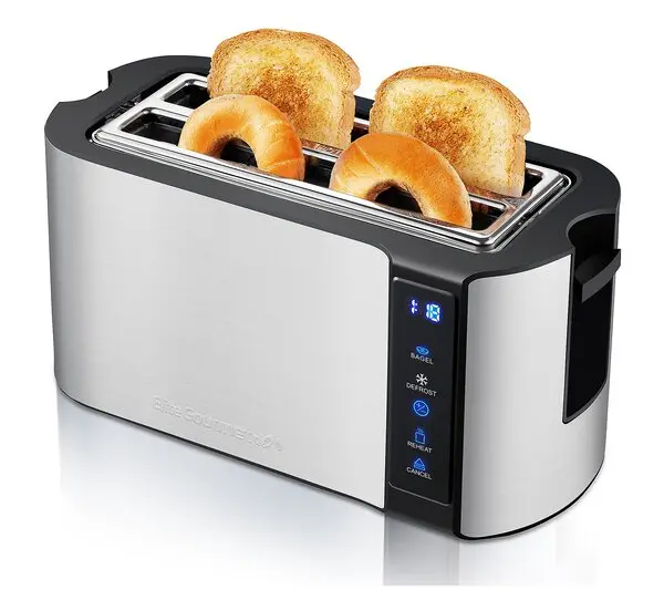 ELITE Gourmet Stainless Steel 4 Slice Long Slot Toaster - Silver