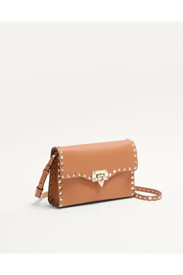 Valentino Garavani Small Rockstud Grainy Calfskin Crossbody Bag - Natural
