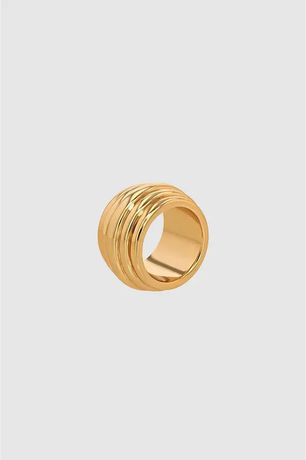 指輪・リング Chunky Ribbed Ring  Gold Ring - ANINE BING - 14k Gold Plate Anine Bing Chunky Ribbed Ring In Gold - 50% Off | Editorialist