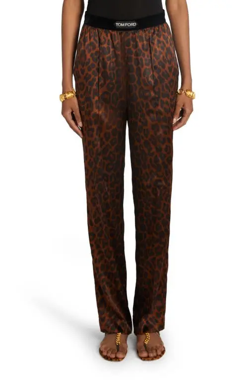 TOM FORD Reflected Leopard Print Stretch Silk Pajama Pants - Dark Brown