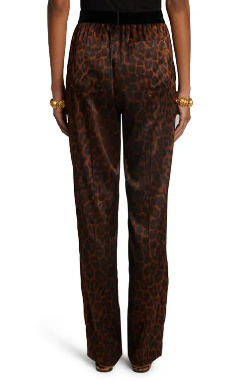 TOM FORD Reflected Leopard Print Stretch Silk Pajama Pants - Dark Brown