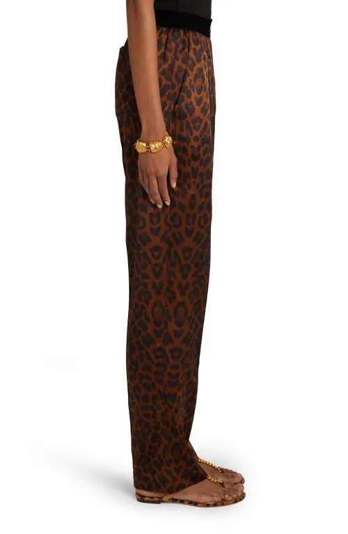 TOM FORD Reflected Leopard Print Stretch Silk Pajama Pants - Dark Brown