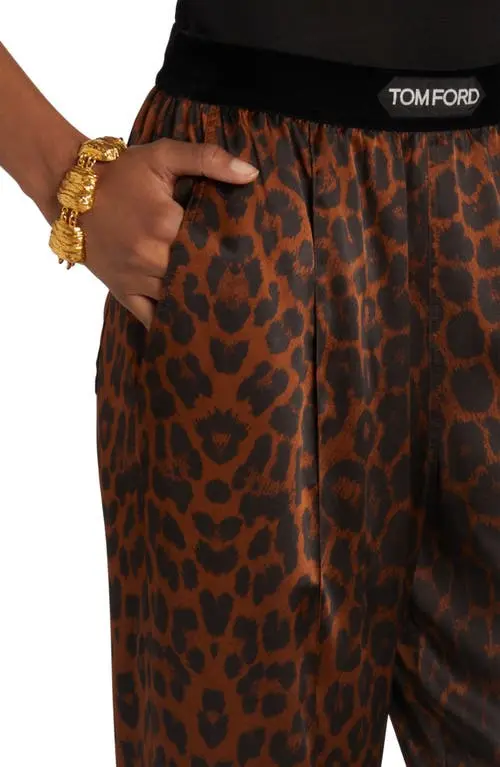 TOM FORD Reflected Leopard Print Stretch Silk Pajama Pants - Dark Brown