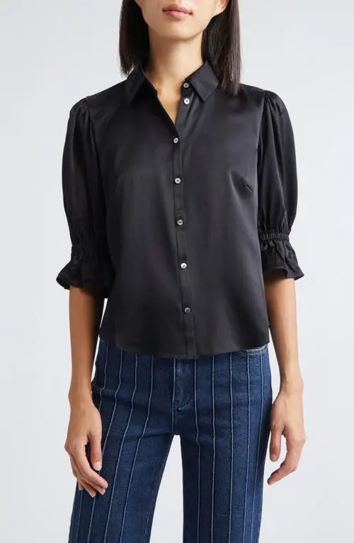 Cinq À Sept Fiona Ruffle Cuff Silk Button-up Shirt - Black