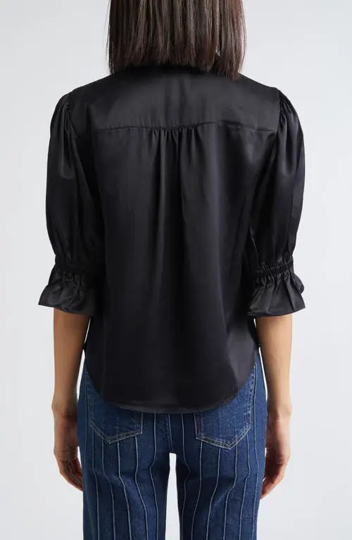 Cinq À Sept Fiona Ruffle Cuff Silk Button-up Shirt - Black