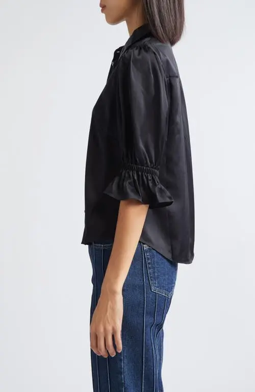 Cinq À Sept Fiona Ruffle Cuff Silk Button-up Shirt - Black