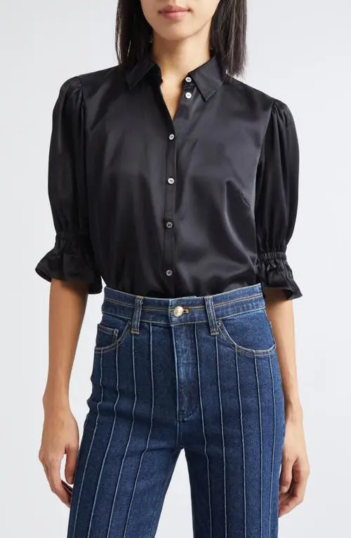 Cinq À Sept Fiona Ruffle Cuff Silk Button-up Shirt - Black