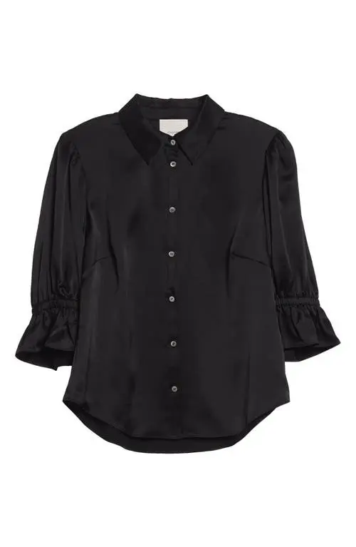 Cinq À Sept Fiona Ruffle Cuff Silk Button-up Shirt - Black