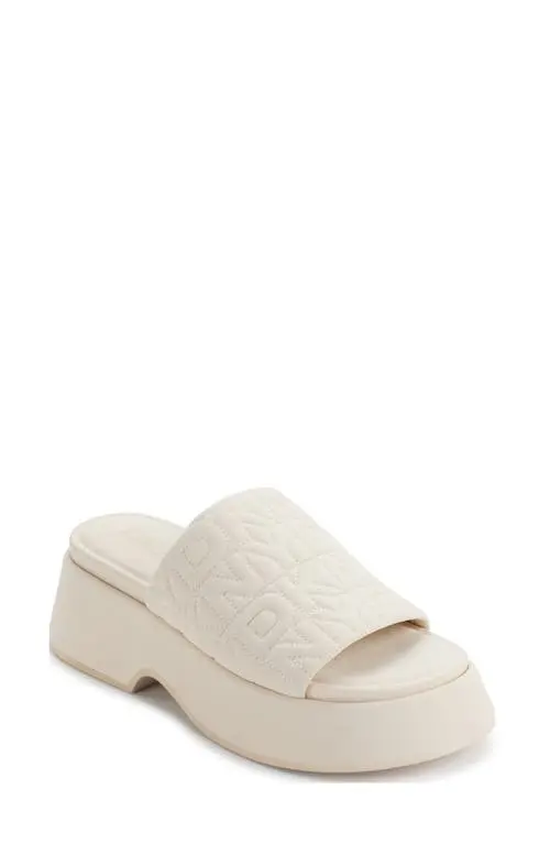 Dkny Logo Quilt Platform Slide Sandal - Bone