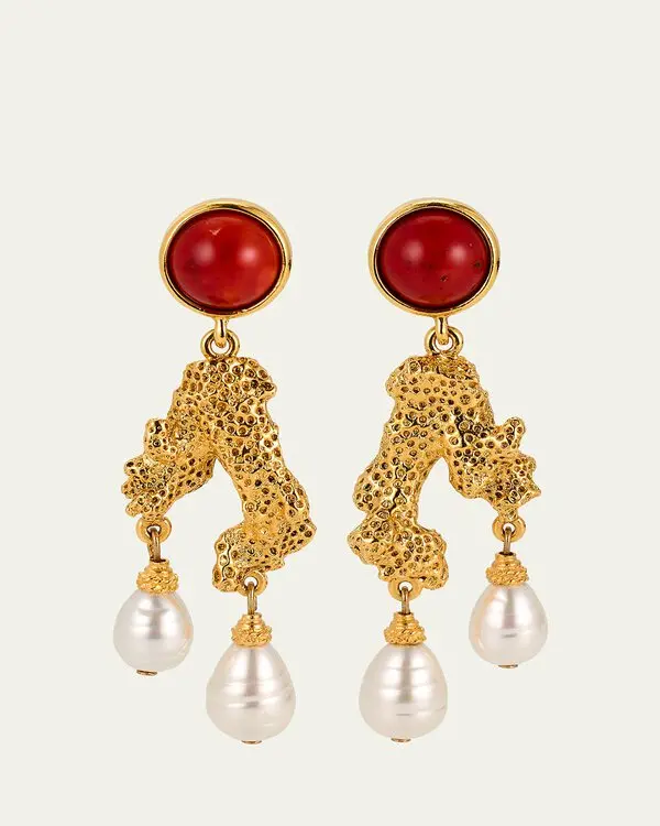 BEN-AMUN Coral Post Earrings With Pearly Drops
