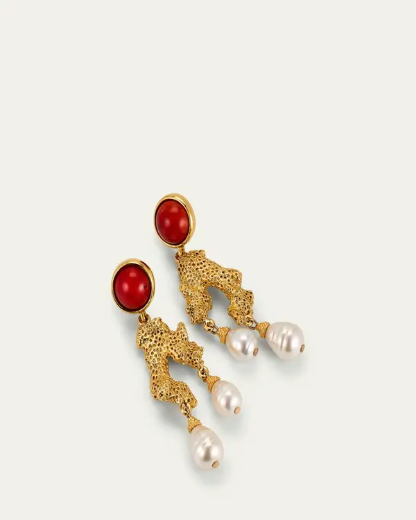 BEN-AMUN Coral Post Earrings With Pearly Drops