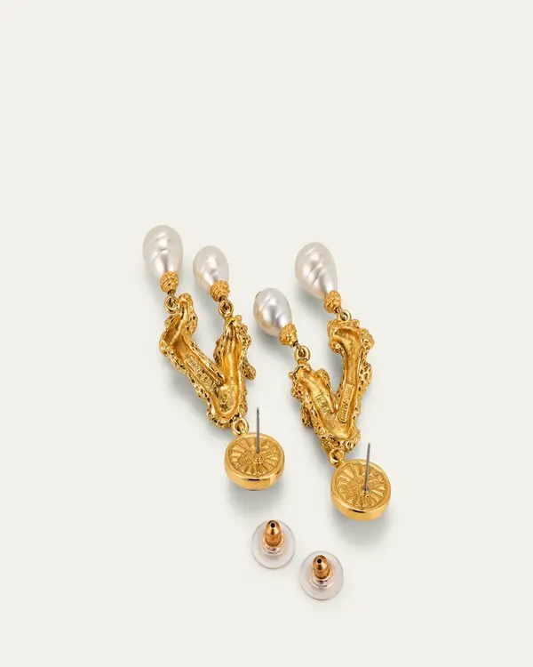 BEN-AMUN Coral Post Earrings With Pearly Drops