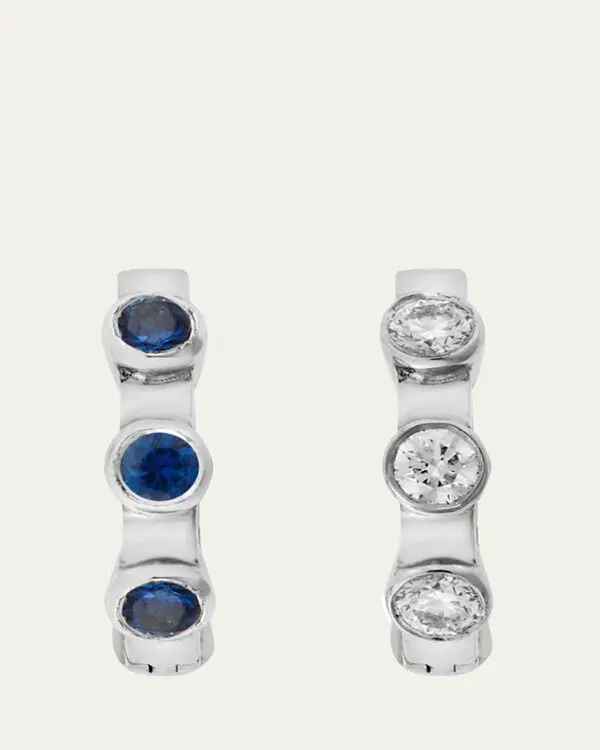 Ileana Makri 18k White Gold, Diamond, And Sapphire Hoop Earrings - Wg