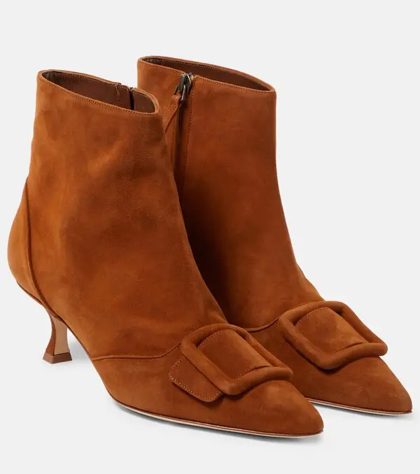 Manolo Blahnik Baylow Embellished Suede Ankle Boots - Brown