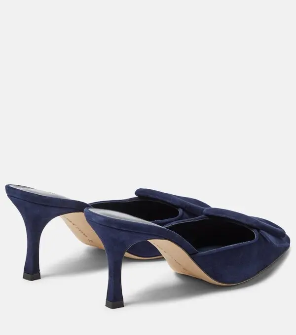Manolo Blahnik Maysale Suede Mules Blue Editorialist