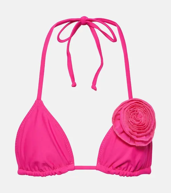 SAME Floral-appliqué Triangle Bikini Top - Pink