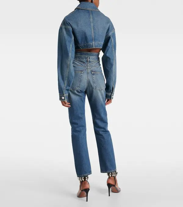 Alaïa Cropped Denim Wrap Jacket