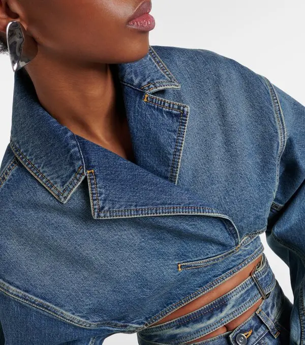 Alaïa Cropped Denim Wrap Jacket