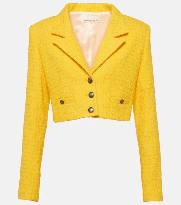 Alessandra Rich Cropped Bouclé Tweed Blazer
