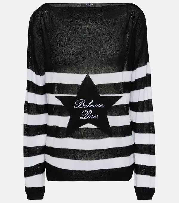 Balmain Logo Striped Sweater - Black
