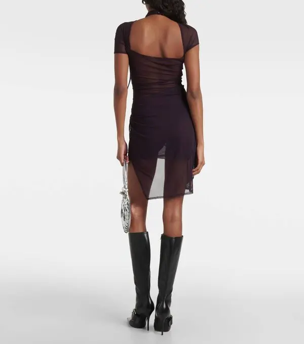 Coperni Asymmetric Mesh Minidress In Burgundy - 30% Off | Editorialist