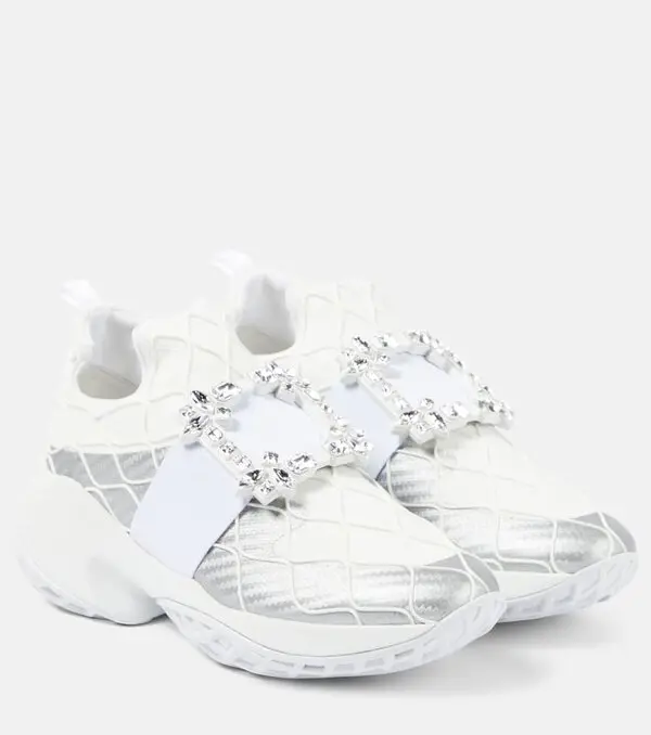 ROGER VIVIER Viv' Run Embellished Sneakers - Silver