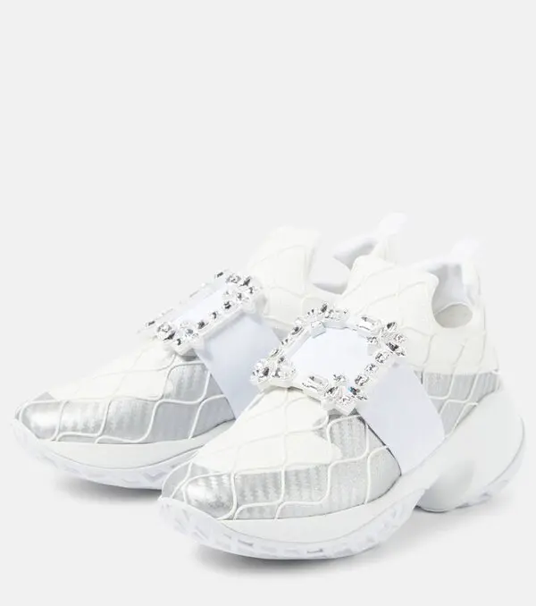 ROGER VIVIER Viv' Run Embellished Sneakers - Silver