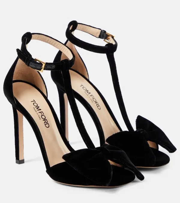 TOM FORD Brigitte Velvet Bow Sandals - Black
