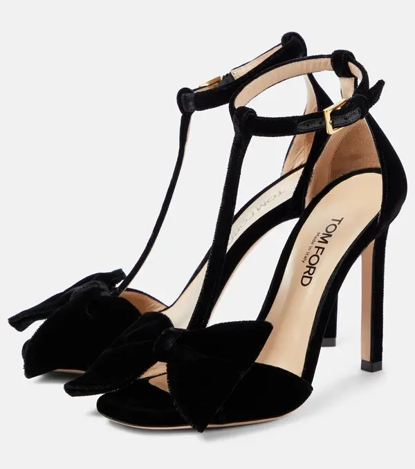 TOM FORD Brigitte Velvet Bow Sandals - Black