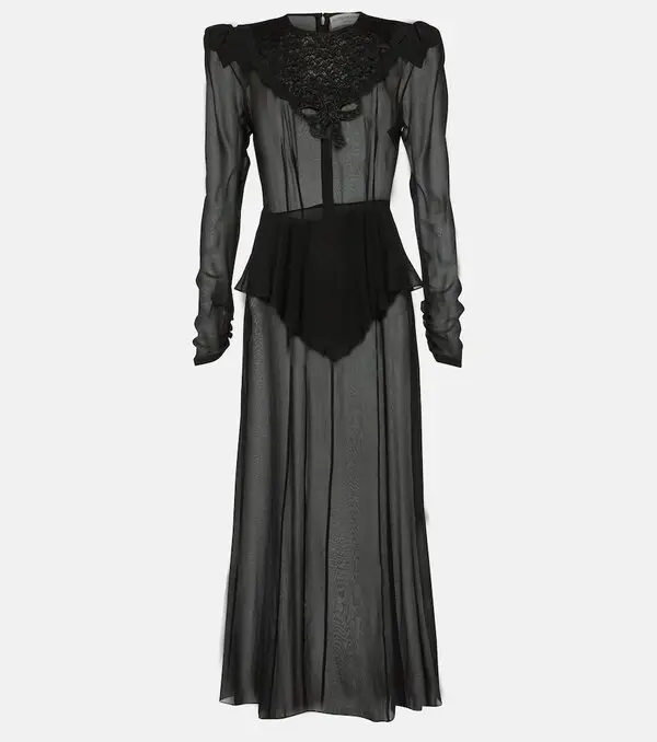 Alessandra Rich Silk Georgette Midi Dress - Black