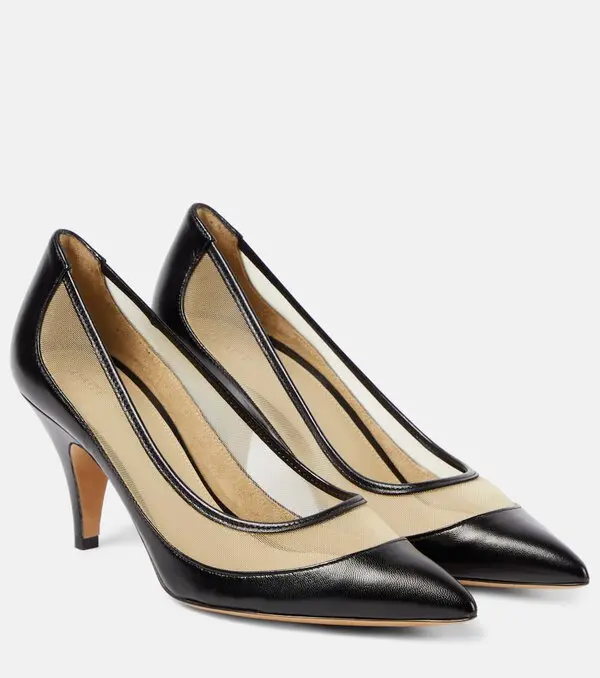 Khaite River Leather And Mesh Pumps - Black
