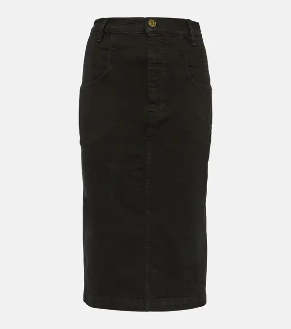 FRAME The High Waisted Seamed Denim Midi Skirt